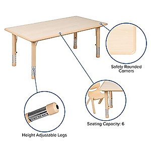 Flash Furniture 23.625"W x 47.25"L Rectangular Natural Plastic Height Adjustable Activity Table Set with 4 Chairs
