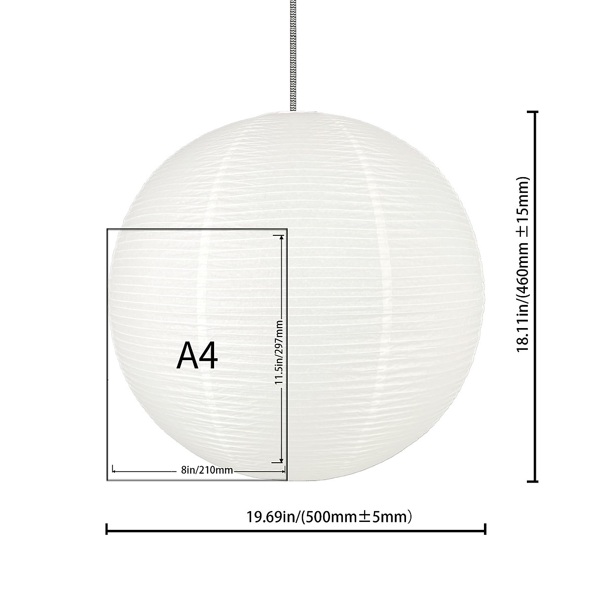 Henjjras White Round paper lamp shade 50cm(19Inch) Chinses Lantern Pendant Lamp Shade,Large Foldable Lampshade