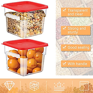 Ziliny 10 Sets 6 Qt Square Food Storage Containers with Lids Commercial Polycarbonate Containers with Scale Clear Airtight Cereal Storage Containers for Pantry Home Restaurant
