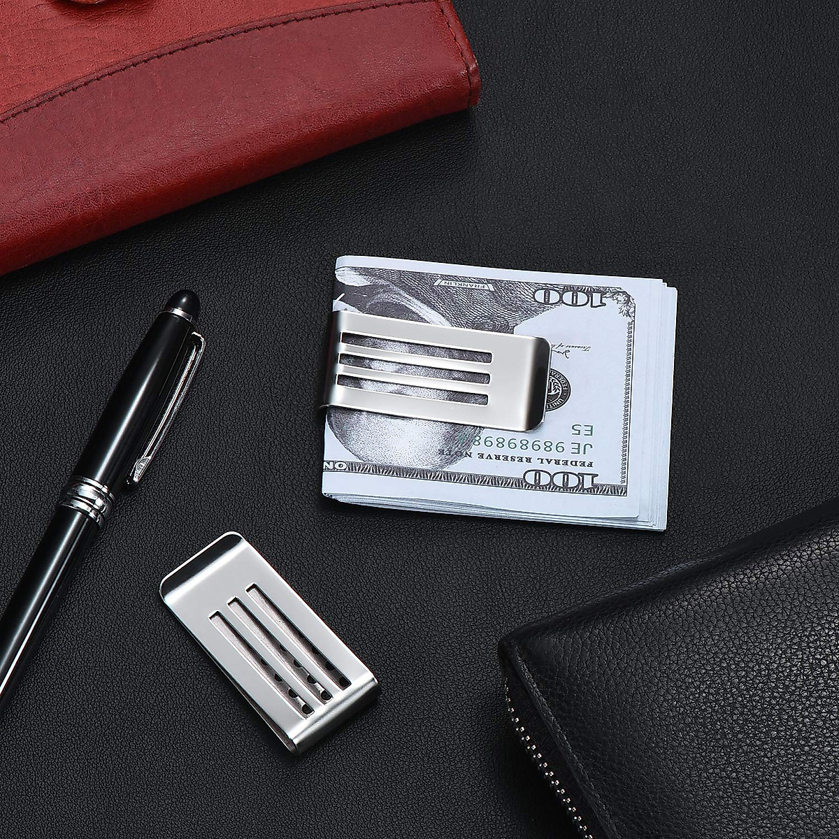 7-Star Stainless Steel 4 Pack Silver Money Clip , Credit Card Business Card Holder , Minimalist Front Pocket Hollow Wallet , Solid Small Thin Luxury for Men Cash Moneyclip , Slim Metal Clips Wallet