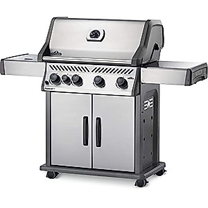 Napoleon Rogue XT 525 BBQ Grill, Stainless Steel, Propane Gas - RXT525SIBPSS-1 With Four Burners, Infrared Sear Station Side Burner, Barbecue Gas Cart, Folding Side shelves, Instant Failsafe Ignition