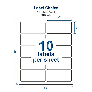 2" x 4" Shipping Address Labels Compatible with Avery 5163 8163, POLONO Internet Mailing Shipping Labels, White Sticker Labels for Laser/Ink Jet Printers, Permanent Adhesive (500 Labels, 50 Sheets )