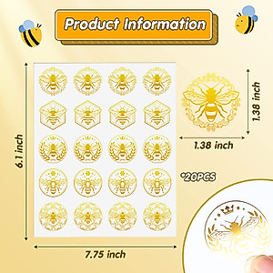 Gueevin 400 Pcs Bee Gold Foil Stickers Gold Envelope Seal Stickers Clear Envelope Seals Self Adhesive Stickers for Greeting Invitation Thanksgiving Christmas Birthday Wedding Party Gift Wrapping