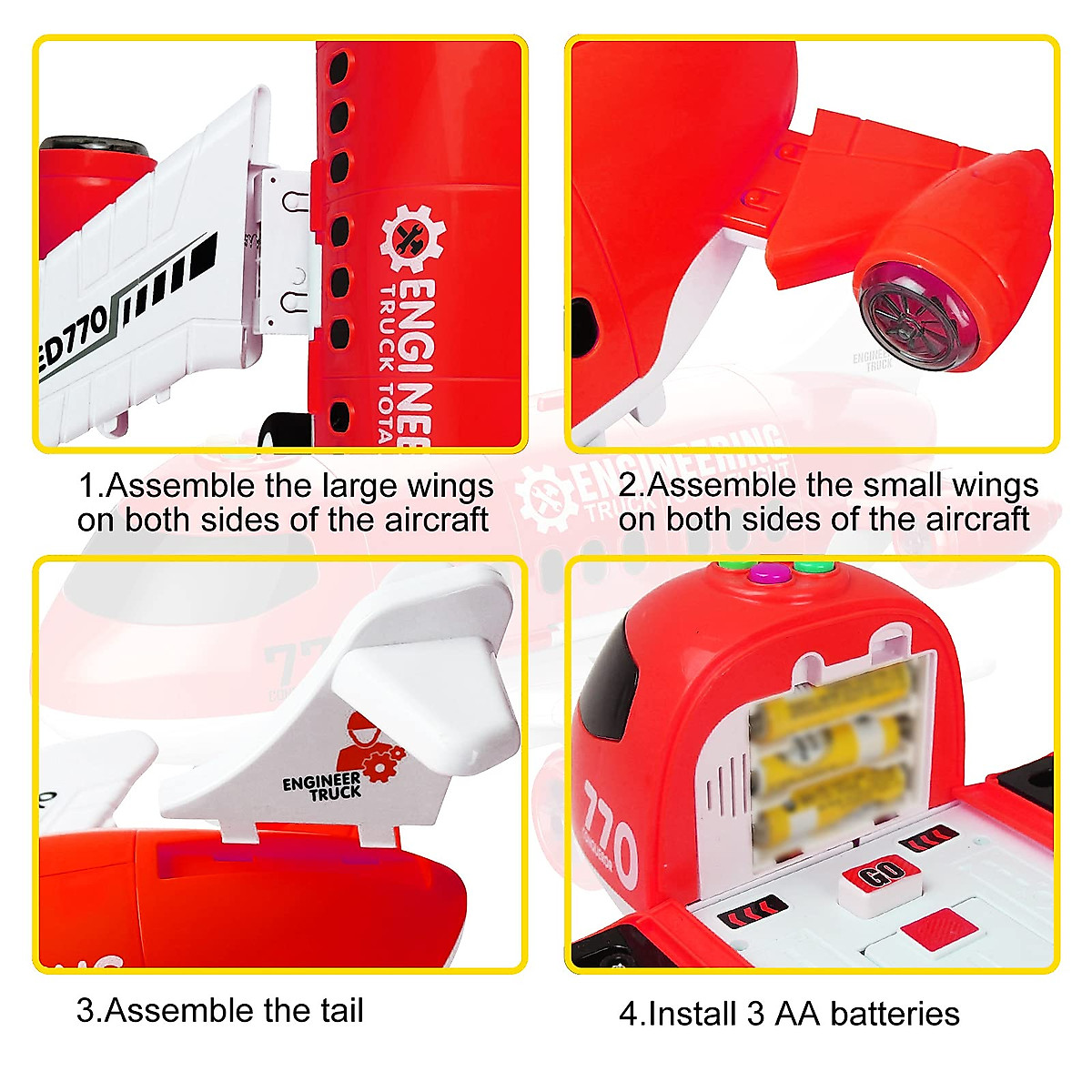 Coolplay Red Airplane Toy Set Rescue Fire Truck Toy Lights and Sound for Kids Gift Ambulance Car Toy Transport Vehicles for Boy 3-6 Years Old