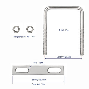 FOCMKEAS 304 Stainless Steel Square U-Bolts Stainless with M10 Nuts, Frame Plate, Accessories for Automobiles Trailer, Boat Trailer Industrial Parts (100x150mm(W*L))