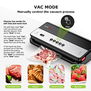 Bonsenkitchen Vacuum Sealer Machine, Multi-Functional Food Sealer, Built-in Cutter & Bag Storage, Globefish Technology for High-Speed Continuous Working, Food Vacuum Sealer with Vacuum Bags & Roll Bag