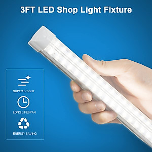 3FT LED Shop Light Fixture, 22W 2200LM 6000K, Cool White, V Shape, Hight Output, Linkable Shop Lights, T8 LED Tube Lights, Clear Cover, Plug and Play, for Garage Warehouse Workshop Basement (4-pack)