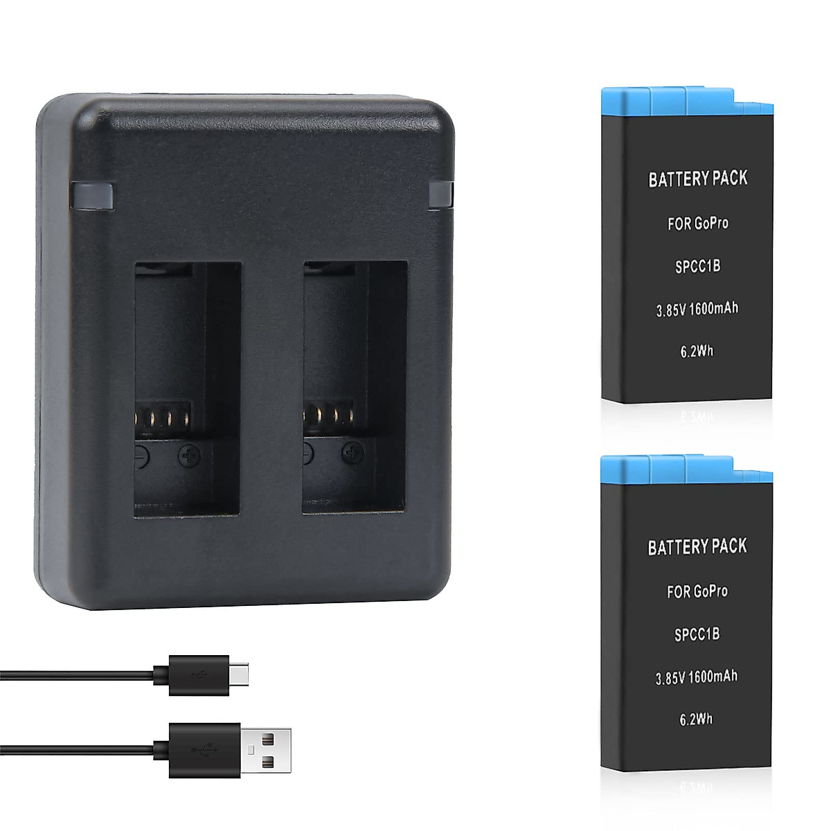 Upgraded 2-Pack Batteries for GoPro Max 360 Camera with 2-Channel USB Charger Compatible GoPro Max 360 ACDBD-001, ACBAT-001 Battery