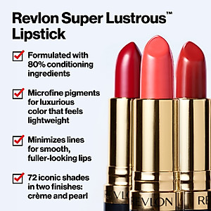 Revlon Super Lustrous Lipstick, Creamy Formula For Soft, Fuller-Looking Lips, Moisturized Feel, 0.15 oz