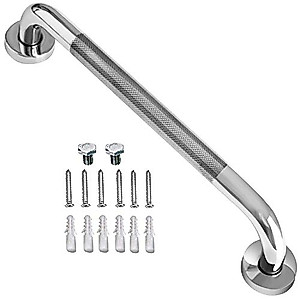 16 Inch Anti Slip Shower Grab Bar Handle, ZUEXT Chrome Finish Stainless Steel Bathroom Grab Bar, Knurled Bathroom Balance Bar,Safety Hand Rail Support,Handicap Elderly Injury Senior Assist Bath Handle