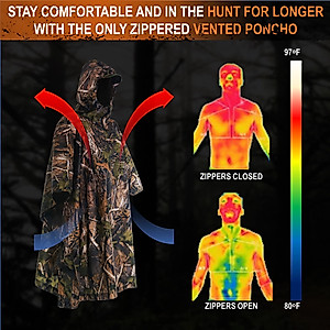 Rain Poncho for Men with Carry Pack - Waterproof Camo Ponchos for Adults with Hood, Extended Back, Adjustable Ventilation