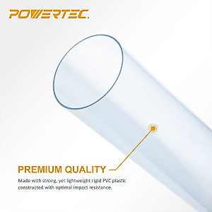 POWERTEC 70272-P4 Clear PVC Pipe 4" x 36" Long, 4PK, Rigid Plastic Tubing for Dust Collection Hose & Fittings