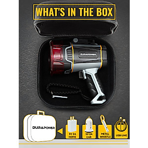 Durapower Rechargeable Spotlight, 300000 Lumens LED Handheld Spotlight, 10000mAh Long Lasting IP68 Waterproof Spotlight Flashlight Portable for Marine Boat Hunting