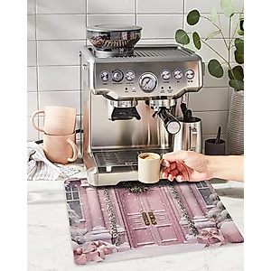 Coffee Mat for Counter, Christmas Pink Castle Gate Xmas Wreath Absorbent Hide Stain Coffee Bar Mat, Non-slip Coffee Bar Accessories Kitchen Drying Mat Fit Under Coffee Maker Espresso Machine