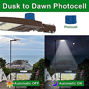 OSTEK 150W LED Parking Lot Lights with Dusk-to-Dawn Photocell Sensor, Outdoor Commercial Area Lighting Fixture 21000LM - Waterproof IP65 5000K LED Shoebox Pole Light with Slip Fitter Mount 100-277V