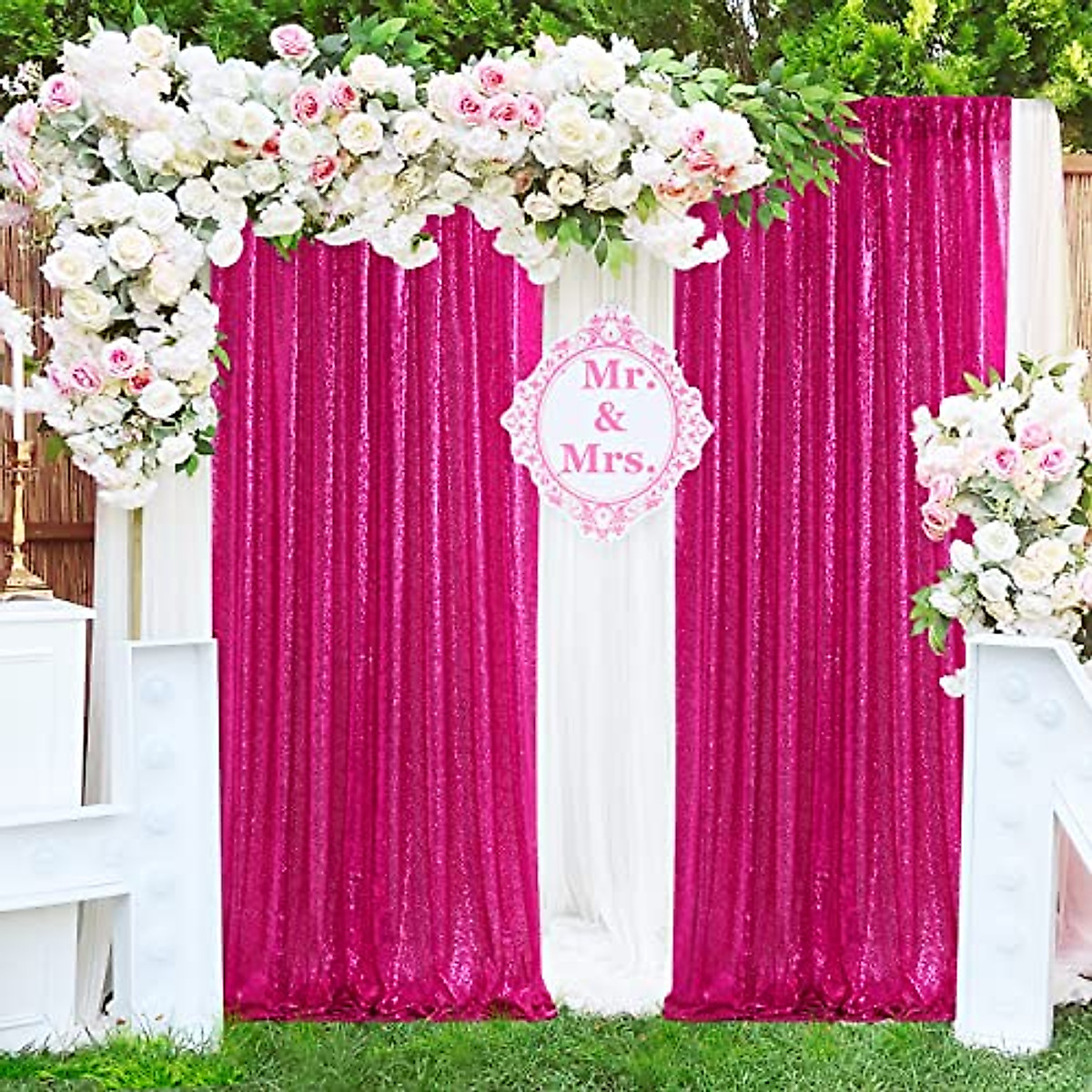 Fuchsia Sequin Backdrop Curtain Panels Stage 2 Pieces 2FTx8FT Wedding Party Background Drapes