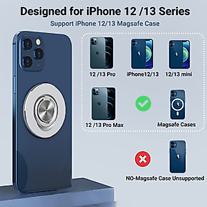 OUTXE Phone Ring Holder Compatible with Magsafe for iPhone 12 13 14 Pro/Max/Mini, Removable and Wireless Charging Compatible-Silver