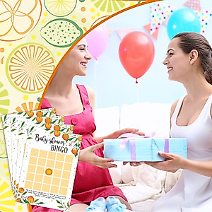 Yinder 145 Pieces Baby Shower Games for Boy or Girl Game Activities Cards with 20 Pencils Includes Baby Bingo Description and Wishes Guess Who Baby Price is Right, Word Scramble Game(Orange Style)