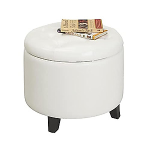 Convenience Concepts Designs4Comfort Round Storage Ottoman 19.75" - Versatile Contemporary Foot Stool for Living Room, Office, Ivory Faux Leather