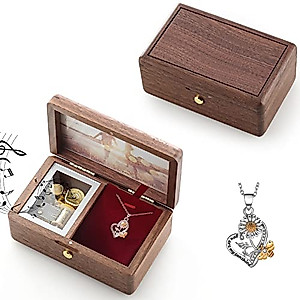JJYmusic Natural Solid Wood Wind-up Music Box Long Photo Frame Jewelry Musical Box Great Gift for Birthday Christmas(Walnut; Tune: You Are My Sunshine)
