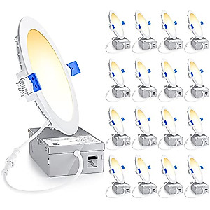 Ensenior 16 Pack Ultra-Thin LED Recessed Lighting 6 Inch 5CCT with Junction Box, 2700K-5000K Selectable, 12W 110W Eqv, Dimmable Can-Killer Downlight, 1050LM High Brightness - ETL&Energy Star
