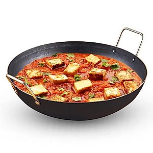 KASHVIYA Pre-Seasoned Iron Kadai with Strong Handles | Large, 31 cm/12.2 inch, 4.4Ltr, 1.4kg | Induction Friendly | Pre-Seasoned Iron Kadhai, 100% Pure & Toxin-Free, No Chemical Coating, Black