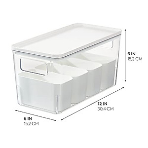 Rosanna Pansino x iDesign Recycled Plastic Kitchen Storage Bins, Includes 1 Large Bin with Lid and 4 Small Bins, Marshmallow Bins/Marshmallow Lid, 6” x 12” x 6”