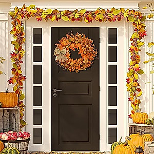 Fall Decor - Fall Wreaths for Front Door - 20 Inch Fall Door Wreath with Bowknot, Artificial Eucalyptus Wreath with Pumpkin Golden Berries Maple Leaves for Thanksgiving Farmhouse Decor