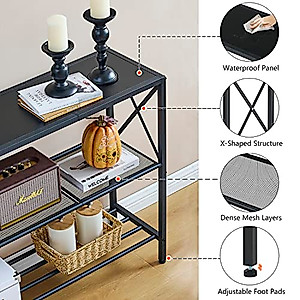 Hoctieon Black Console Tables for Entryway, 3 Tier Entryway Table, Narrow Sofa Table with Shelves, Hallway Table for Entryway, Living Room, Foyer, Office