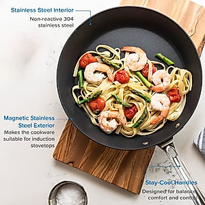 VIKING Culinary Contemporary 3-Ply Stainless Steel Nonctick Fry Pan, 8 Inch, Ergonomic Stay-Cool Handle, Dishwasher, Oven Safe, Works on All Cooktops including Induction