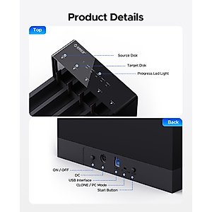 ORICO 5-Bay Hard Drive Docking Station with Offline Cloning - SATA to USB 3.0 HDD Dock for 3.5" Drives, Expandable Storage up to 90TB, Includes 12V/6.5A Power Adapter, Black (6558US3-C)