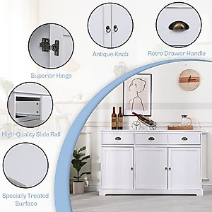 EROMMY White Buffet Cabinet with Storage, Kitchen Sideboard with 3 Doors & 3 Drawers, Farmhouse Buffet Server Bar Cabinet Console Table for Dining Living Room, White