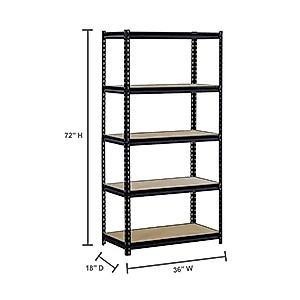 KARPHA 36" W x 18" D x 72" H 5-Tier Steel Frame, Black, 4000 lbs., for basements, workshops, garages, Businesses, or Anywhere Heavy-Duty Vertical Storage is Required