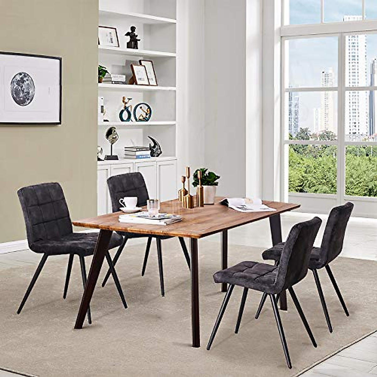 Duhome Velvet Dining Chairs Set of 4,Mid Century Modern Dining Room Chairs with Metal Legs,Accent Chairs Side Chairs Reading Chairs for Living Room Kitchen Home Bedroom Vanity Black