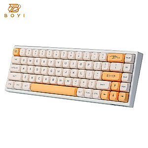 BOYI WK68 Wireless Mechanical Keyboard,65% Hot Swap BT5.0/2.4G/Wired Type-C Tri-Mode RGB Gaming Keyboard,PBT Sublimation XDA Keycaps Keyboard for Mac/Win(Honey Milk Color,Gateron Yellow Switch)