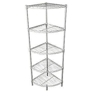 Juggernaut Storage White 5-Tier Corner Steel Wire Shelving Unit (14 in. W x 47 in. H x 14 in. D), WSCR141447-5WH
