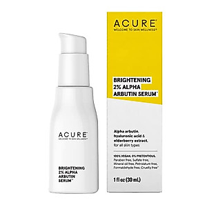 Acure Brightening 2% Alpha Arbutin Serum | 100% Vegan | For All Skin Types | With Alpha Arbutin, Hyaluronic Acid & Elderberry Extract | Brightens & Improves Skin Tone | 1 Fl Oz