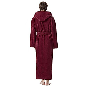 Arus Men's Long Hooded Classic Bathrobe Turkish Cotton Robe with Full Length Options, Extra Tall, Burgundy XX-Large