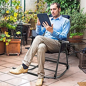 PDGJG 2 Piece Patio Camping Rocking Chair Folding Rocking Chair Footrest