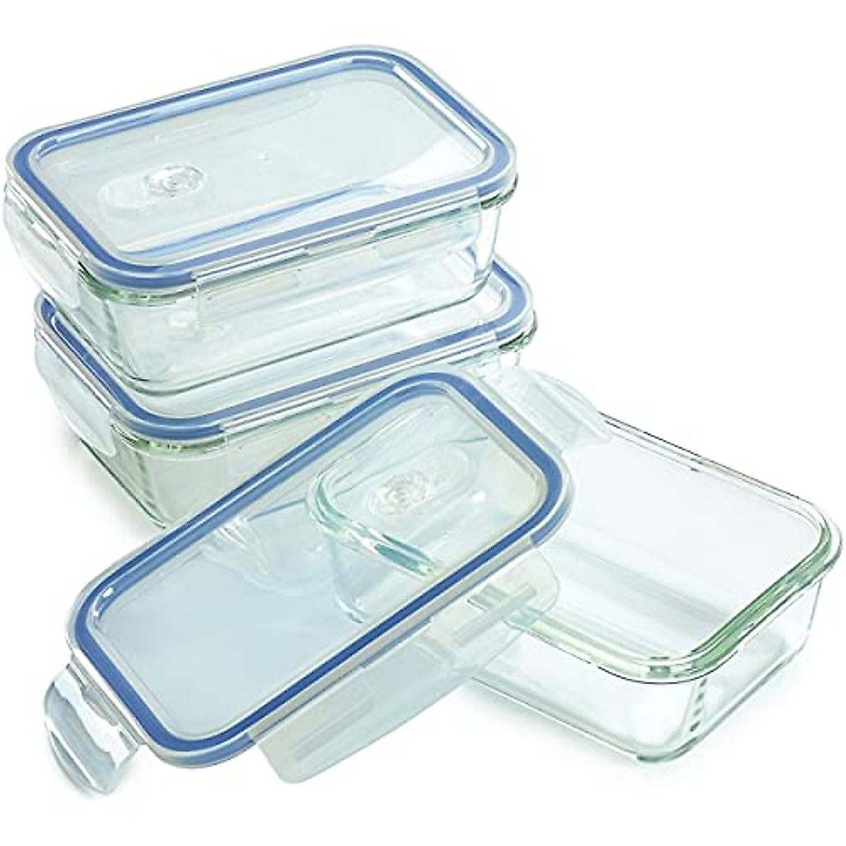 3 Pack Glass Meal Prep Containers for Food Storage and Prep w/Snap Locking Lids Airtight & Leak Proof - Oven, Dishwasher, Microwave, Freezer Safe - Odor and Stain Resistant (6 total pieces)
