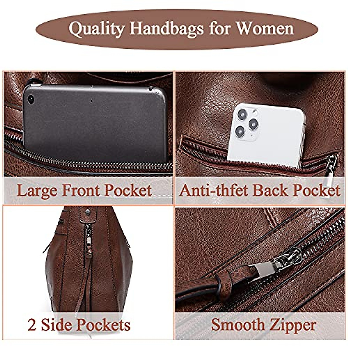 Handbags for Women, SIXVONA Large PU Leather Hobo Bags Purses Shoulder Crossbody Bags for Ladies, Coffee
