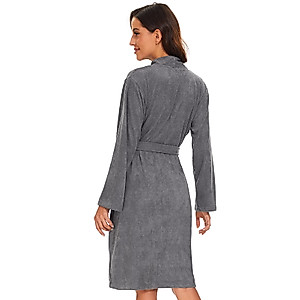 Vislivin Womens Lightweight Bathrobe Soft Kimono Robes Terry Cloth Bathrobe Knee Length Bath Gown Grey L