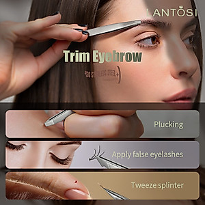 Lantosi Tweezers Set- Eyebrows Tweezers for Women and Men, Lash Tweezers, Professional Stainless Steel Tweezers for Grabbing Facial Hair, Ingrown Hair, Splinter Remover with Travel Case