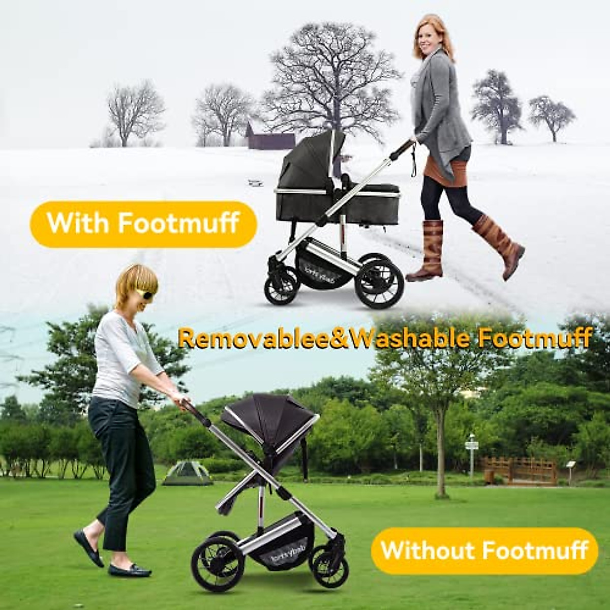 LORTSYBAB Baby Stroller - 2 in 1 High Landscape Convertible Stroller with Reversible Seat | Foldable Aluminum Alloy Pram Anti-Shock Toddler Pushchair Strollers for 0-36 Months Babies