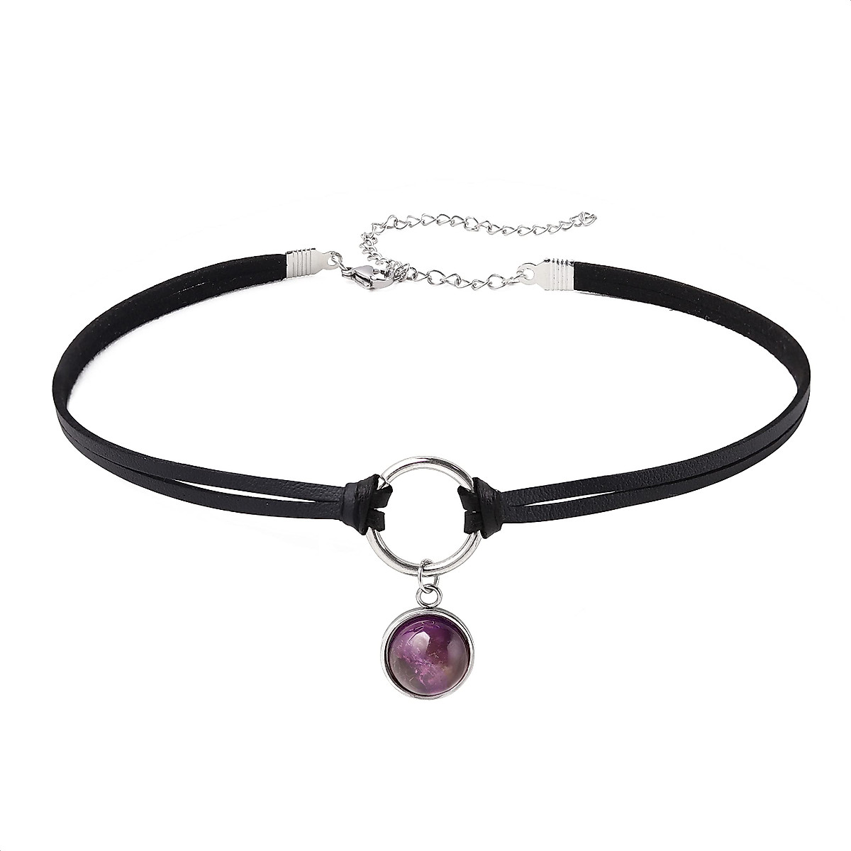 Sacina Gothic O ring Crystal Choker Necklace, Faux Leather Choker, Jewelry Gift for Women