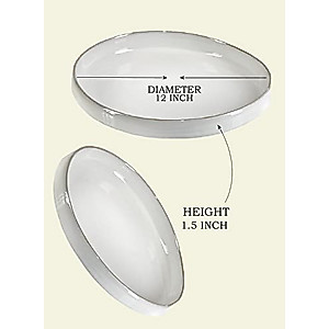 Serene Spaces Living Large Round White Ceramic Platter, Food-Safe, Appetizer, Dessert, Fruit Decorations, Serving Platter, Storage Platter for Candles, Cosmetic, Jewelry, 12" Diameter & 1.5" Tall