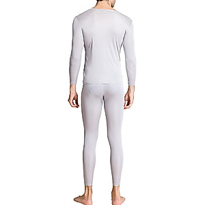 Grenasasilk Men's Silk Long Johns Mulberry Silk Long Underwear V-Neck Breathable Thermal Underwear Sets & Undergarments (L, Silver Grey)