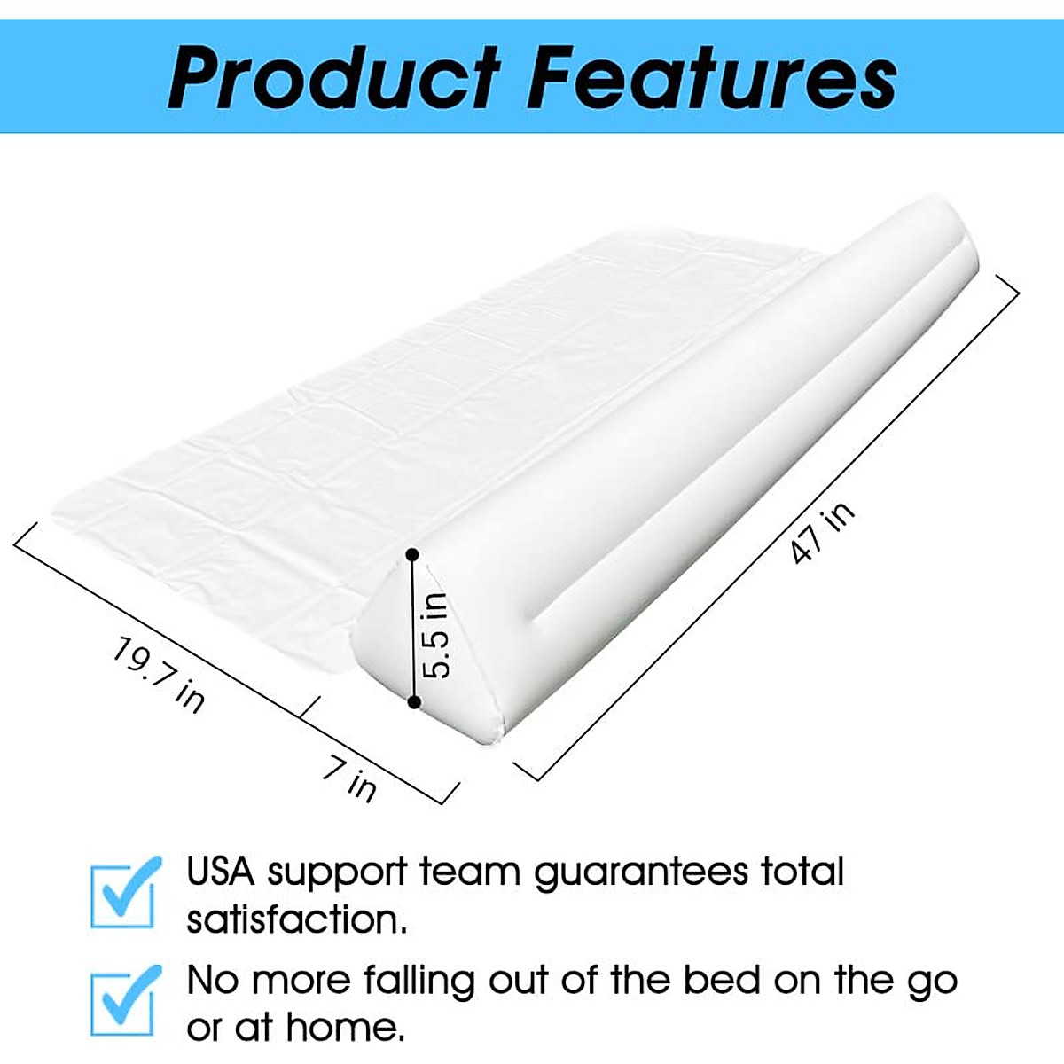 [2-Pack] Inflatable Bed Rail for Toddlers, Kids with Pump - baby portable rail guard for travel - blow-up bed bumpers with safety flaps - King, Queen, Full, Twin, Toddler Size Bed - infant bed bumper