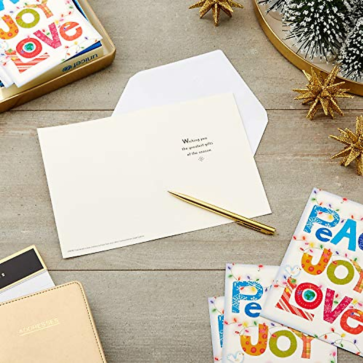 Hallmark UNICEF Boxed Christmas Cards, Peace Joy Love Lettering (12 Cards and 13 Envelopes) (1XPX2015)