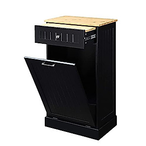 LUCKWIND Kitchen Cabinet Trash Can Holder Drawer – Stand Recycling Tilt Pull Garbage Wooden Cutting Board Removable Metal Handle 20” Wide (Black, Single)